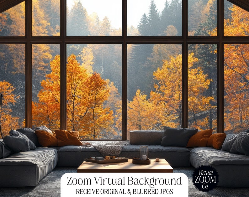 Zoom Background Cabin Virtual Background Fall Trees Backdrop Zoom Image ...