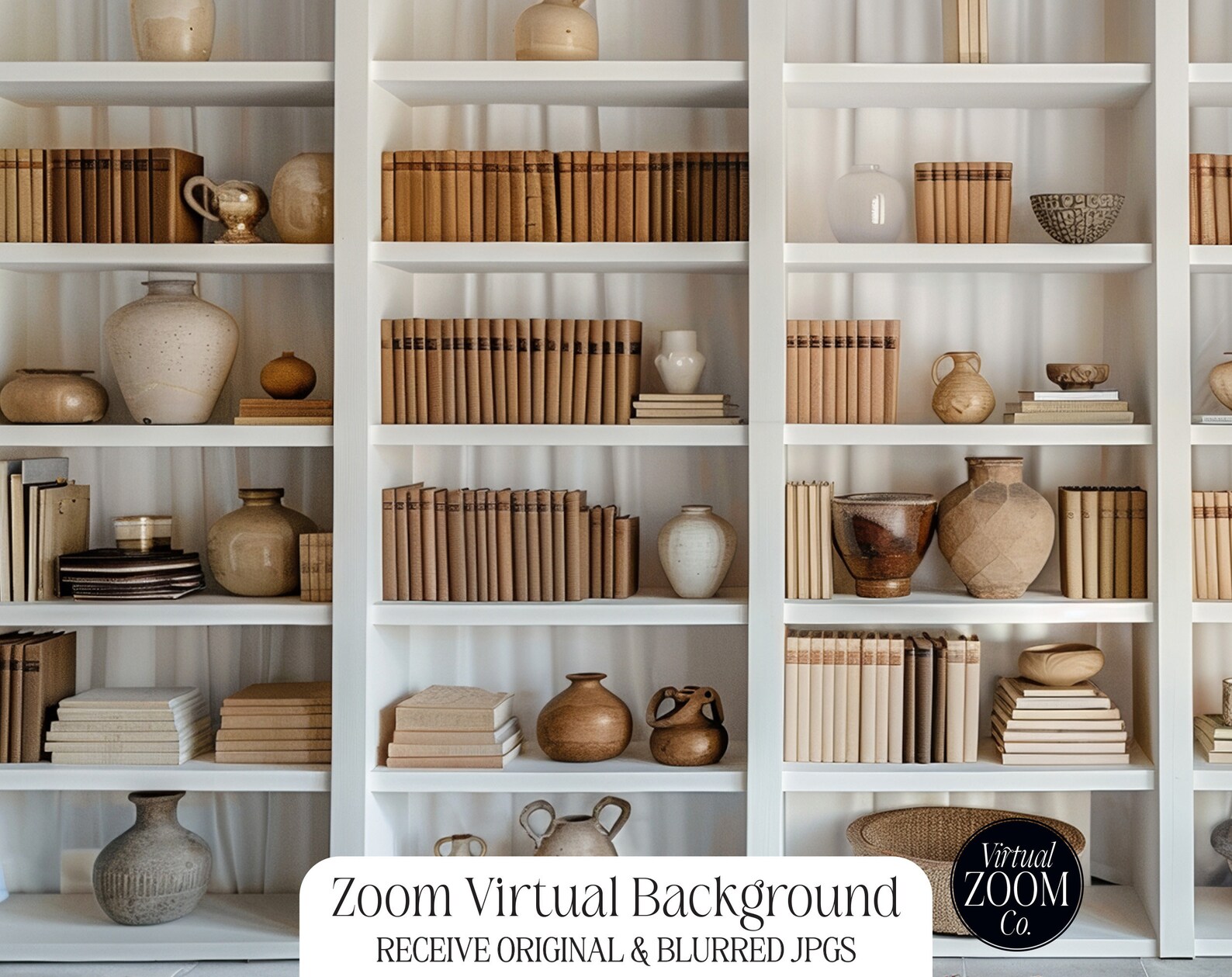 Zoom Background White Bookshelf With Brown Books Neutral Zoom ...