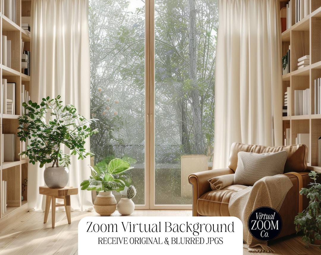 Zoom Background Bookshelf With Window View Virtual Office for Meetings ...
