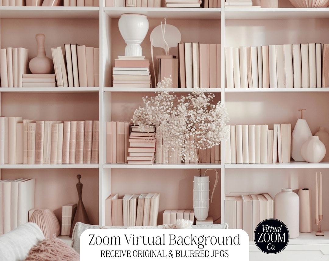 Zoom Background Bookshelf With Pale Pink Virtual Background Bookshelf ...