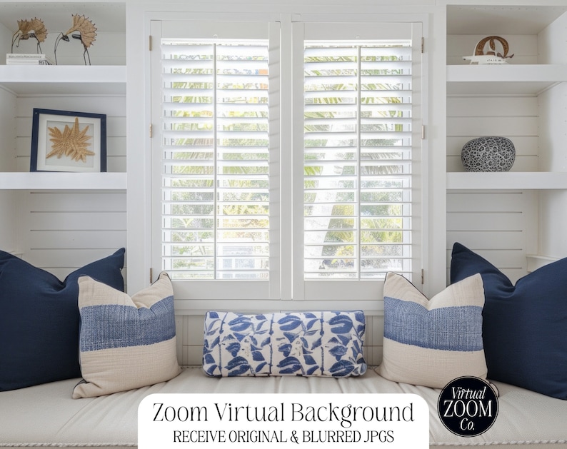Zoom Background Coastal Hamptons Beach Zoom Window Seat Navy Summer ...