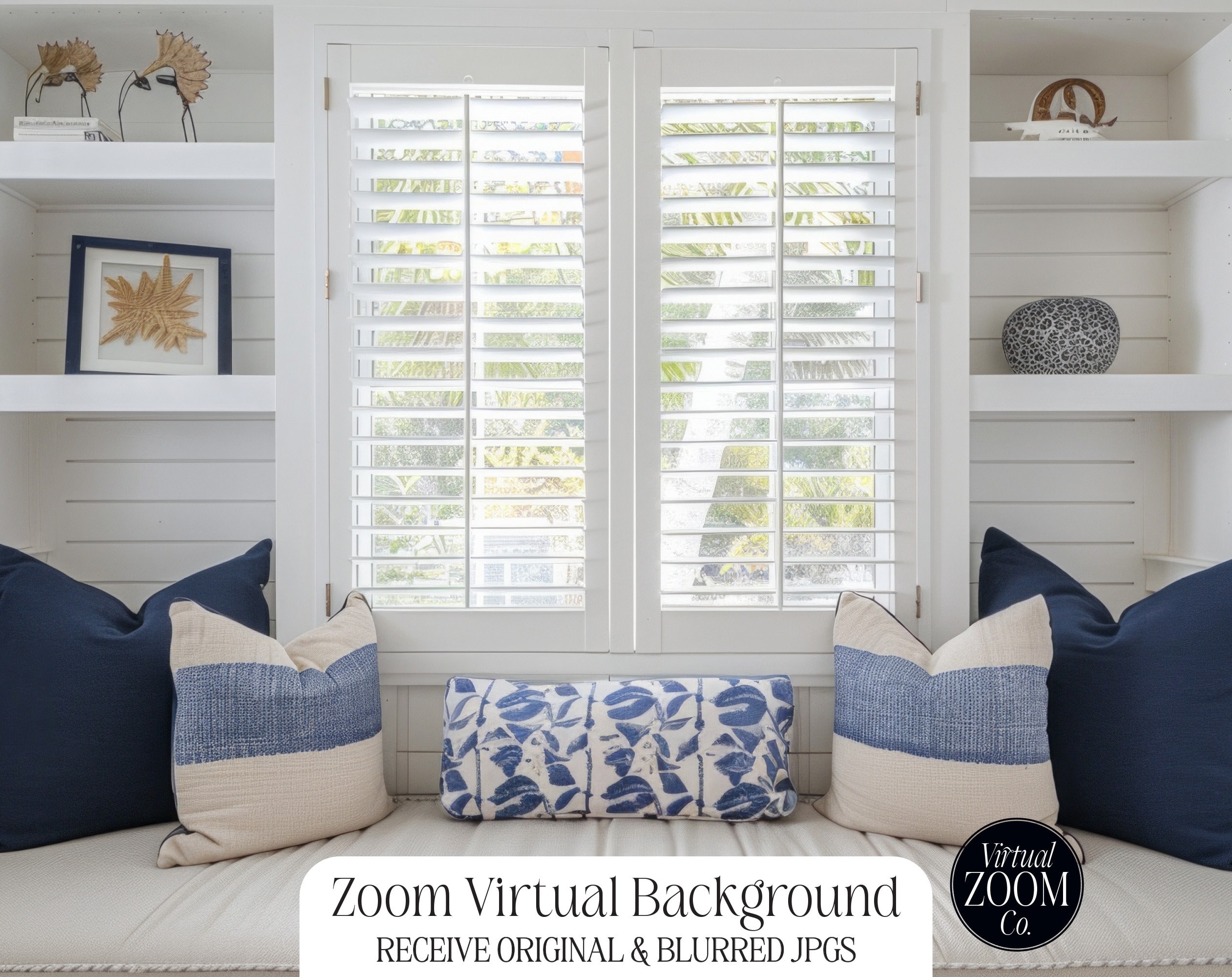 Zoom Background Coastal Hamptons Beach Zoom Window Seat Navy Summer ...