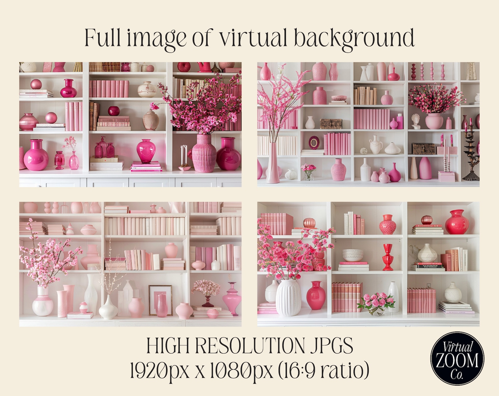 Zoom Background Bookshelf Pink Virtual Background Hot Pink Bookshelf ...