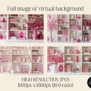 Zoom Background Bookshelf Pink Virtual Background Hot Pink Bookshelf ...