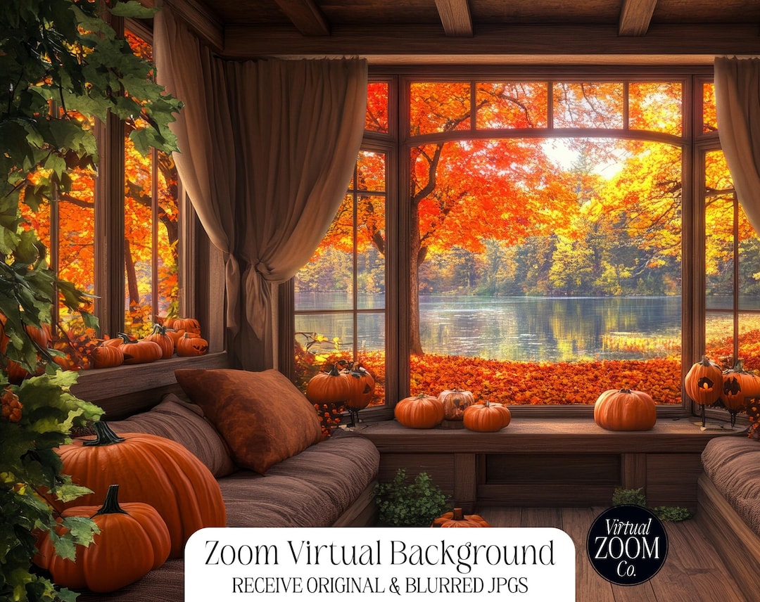 Zoom Background Cabin With Pumpkins Virtual Background Fall Trees Zoom Halloween Zoom Virtual ...