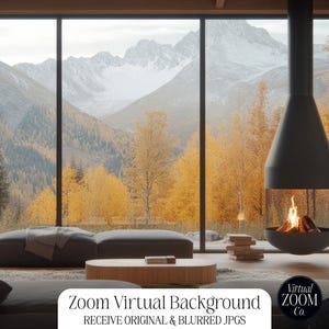 Zoom Background Chalet Cabin With Fireplace Virtual Background Fall ...