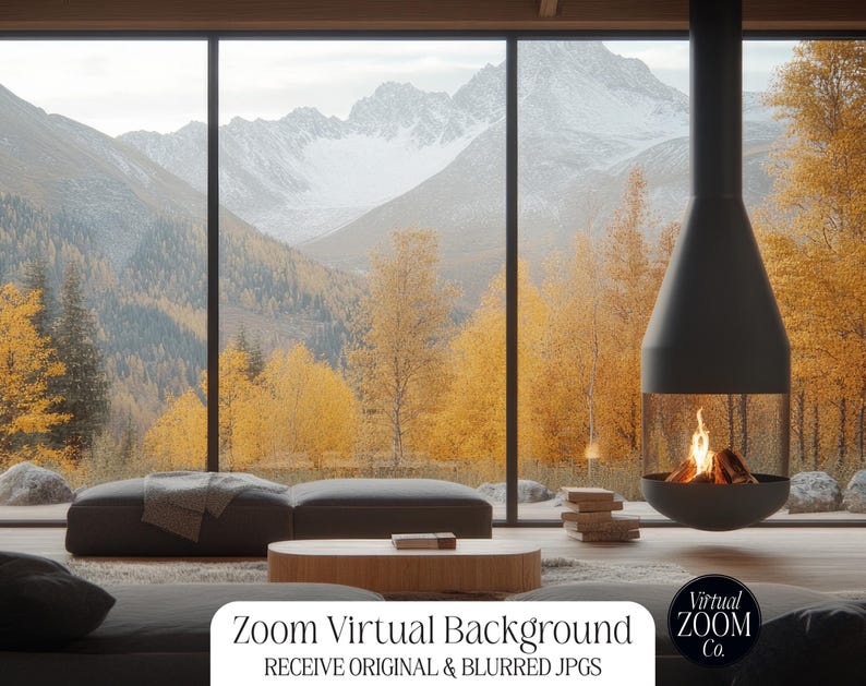 Zoom Background Chalet Cabin With Fireplace Virtual Background Fall ...