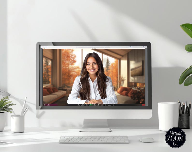 Zoom Background Chalet Cabin Virtual Background Fall Trees Backdrop ...