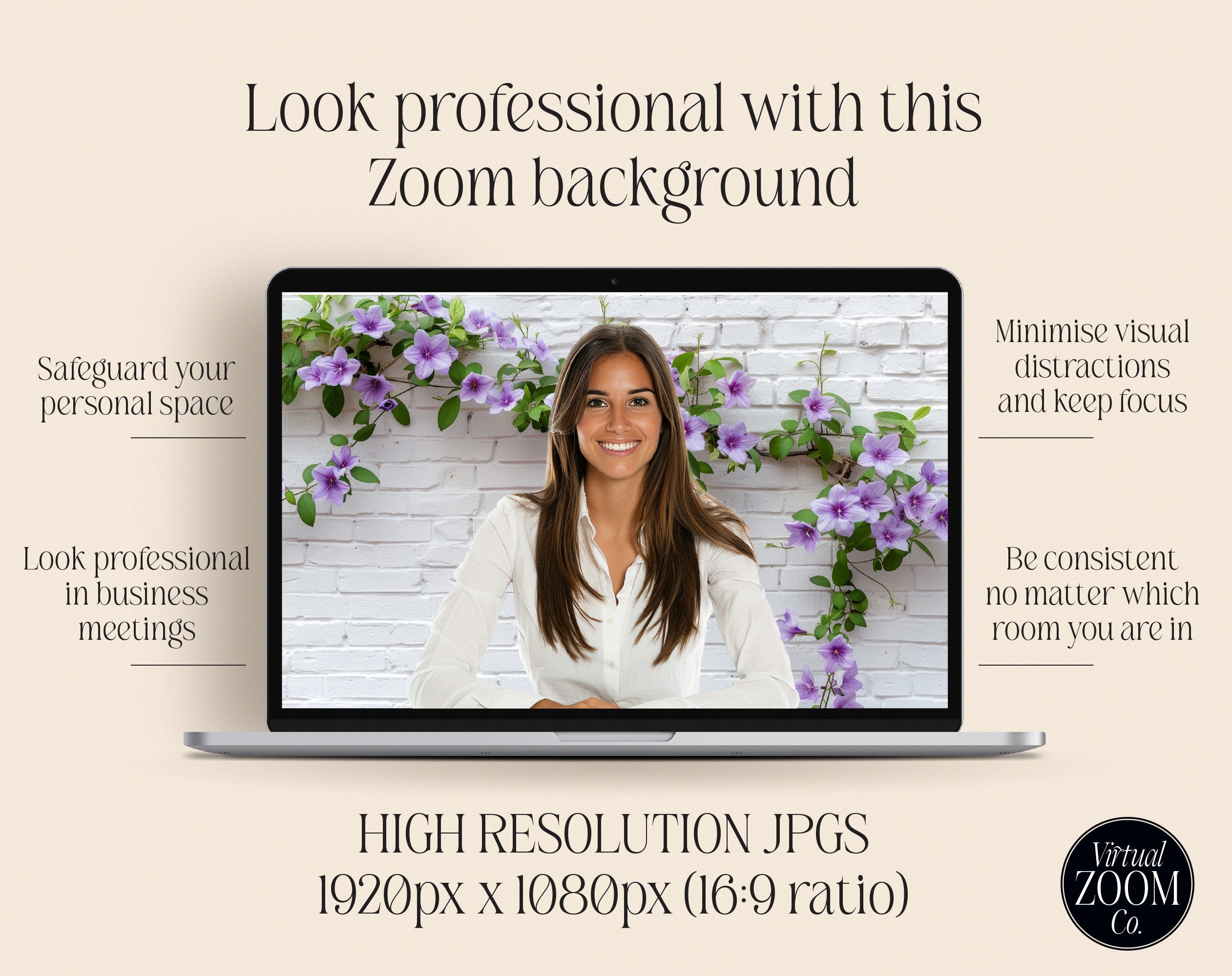 Zoom Background White Brick Wall With Purple Flowers Zoom Background ...