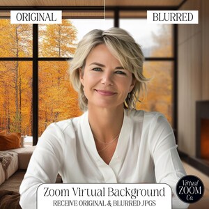 Zoom Background Fall Trees Backdrop Chalet Cabin With Fireplace Virtual ...