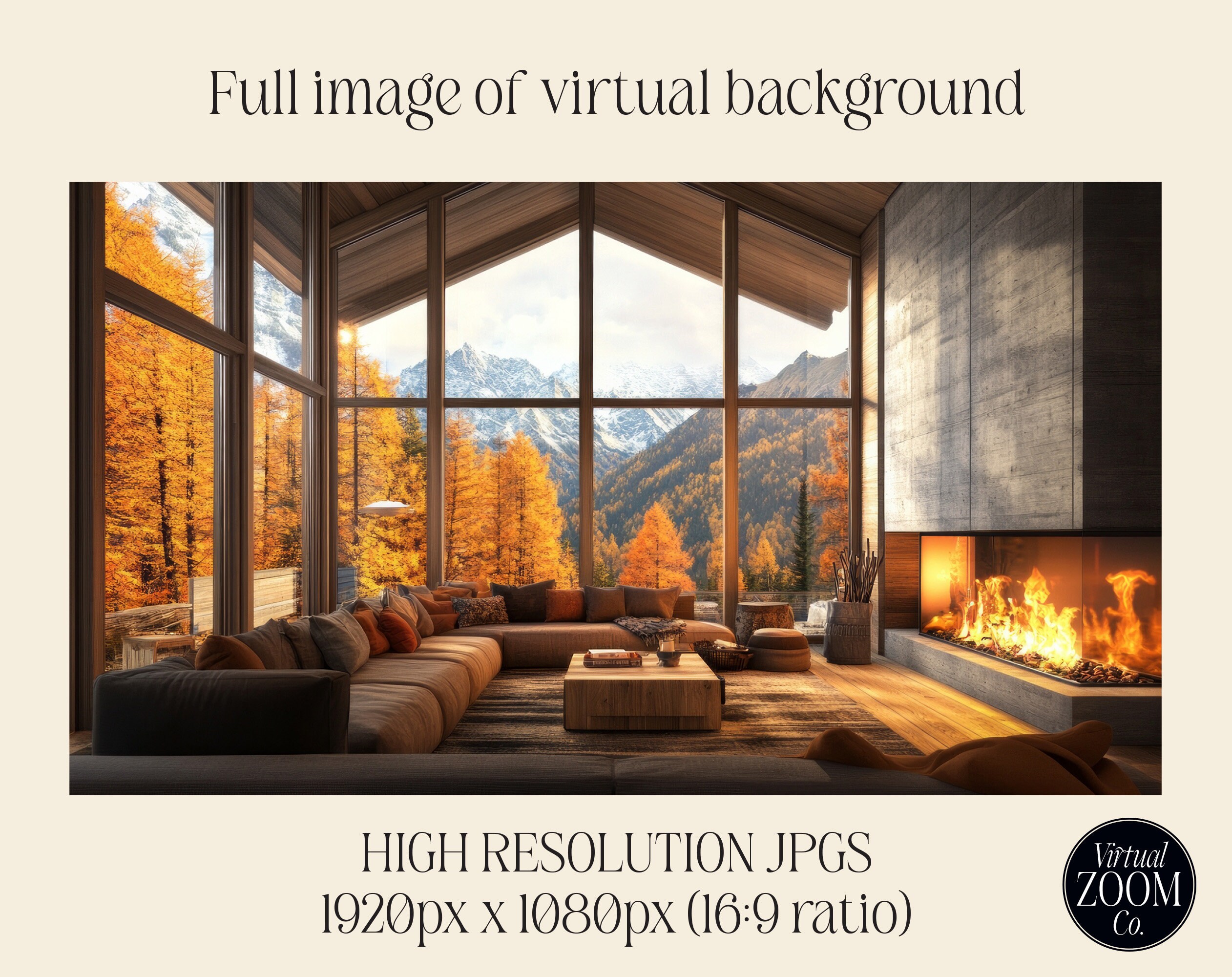 Zoom Background Chalet Cabin With Fireplace Virtual Background Fall ...
