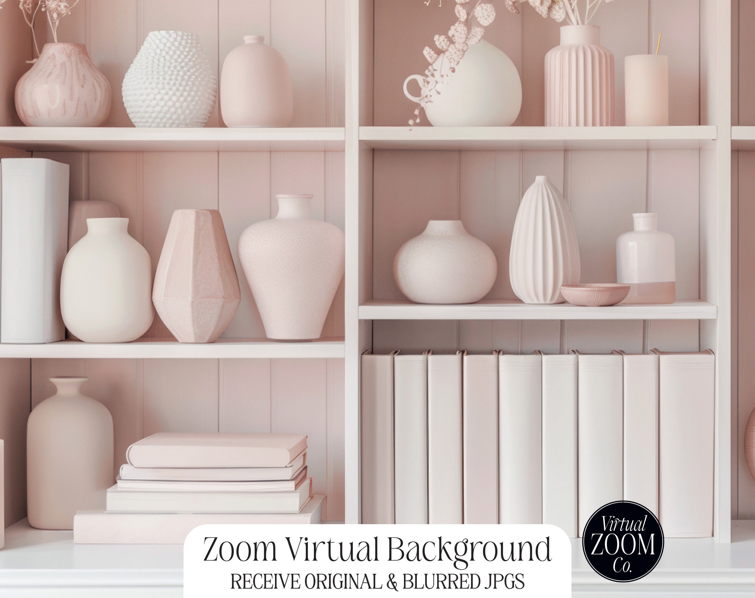 Zoom Background, Light Pink Bookshelf, Pink Bookshelf With Vase ...