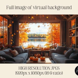 Zoom Background Cabin With Pumpkins Virtual Background Fall Trees Zoom ...
