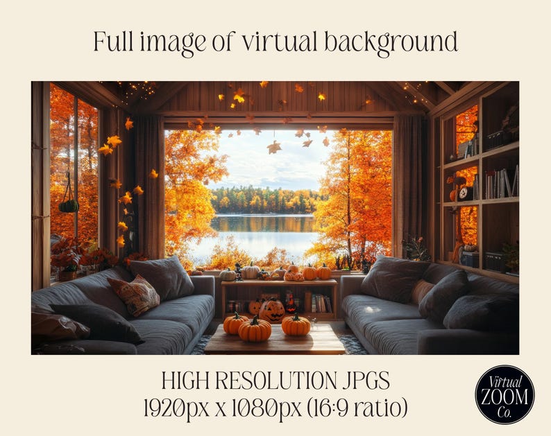 Zoom Background Cabin With Pumpkins Virtual Background Fall Trees Zoom ...