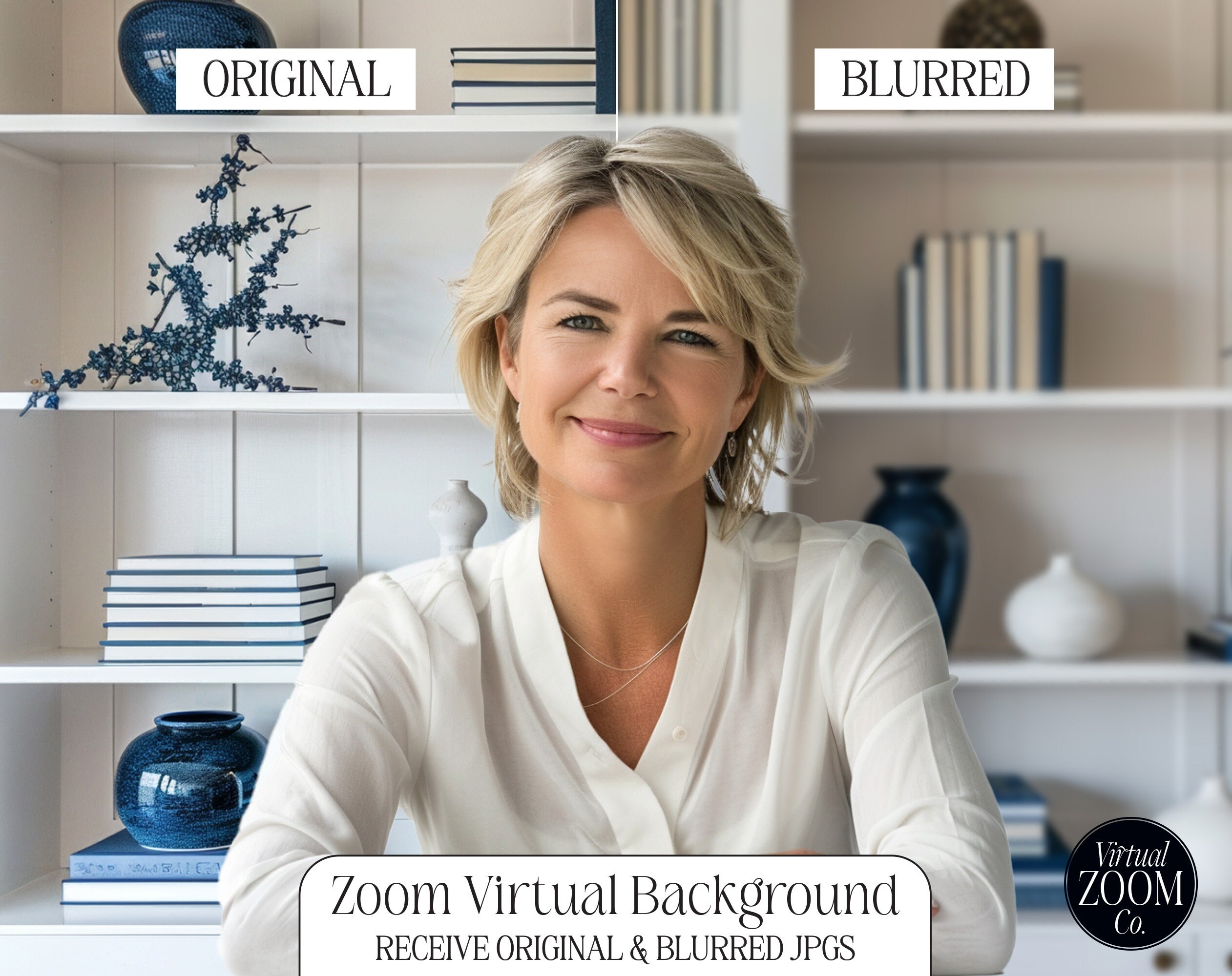 Zoom Background Bookshelf Navy Virtual Background Navy Blue Bookshelf ...