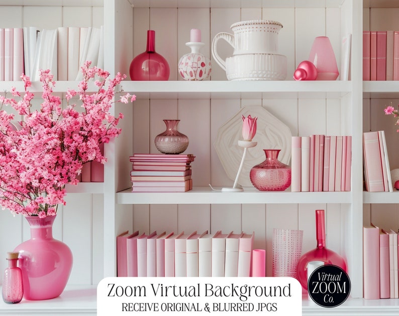 Zoom Background Hot Pink Bookshelf White Bookshelf Professional Zoom ...