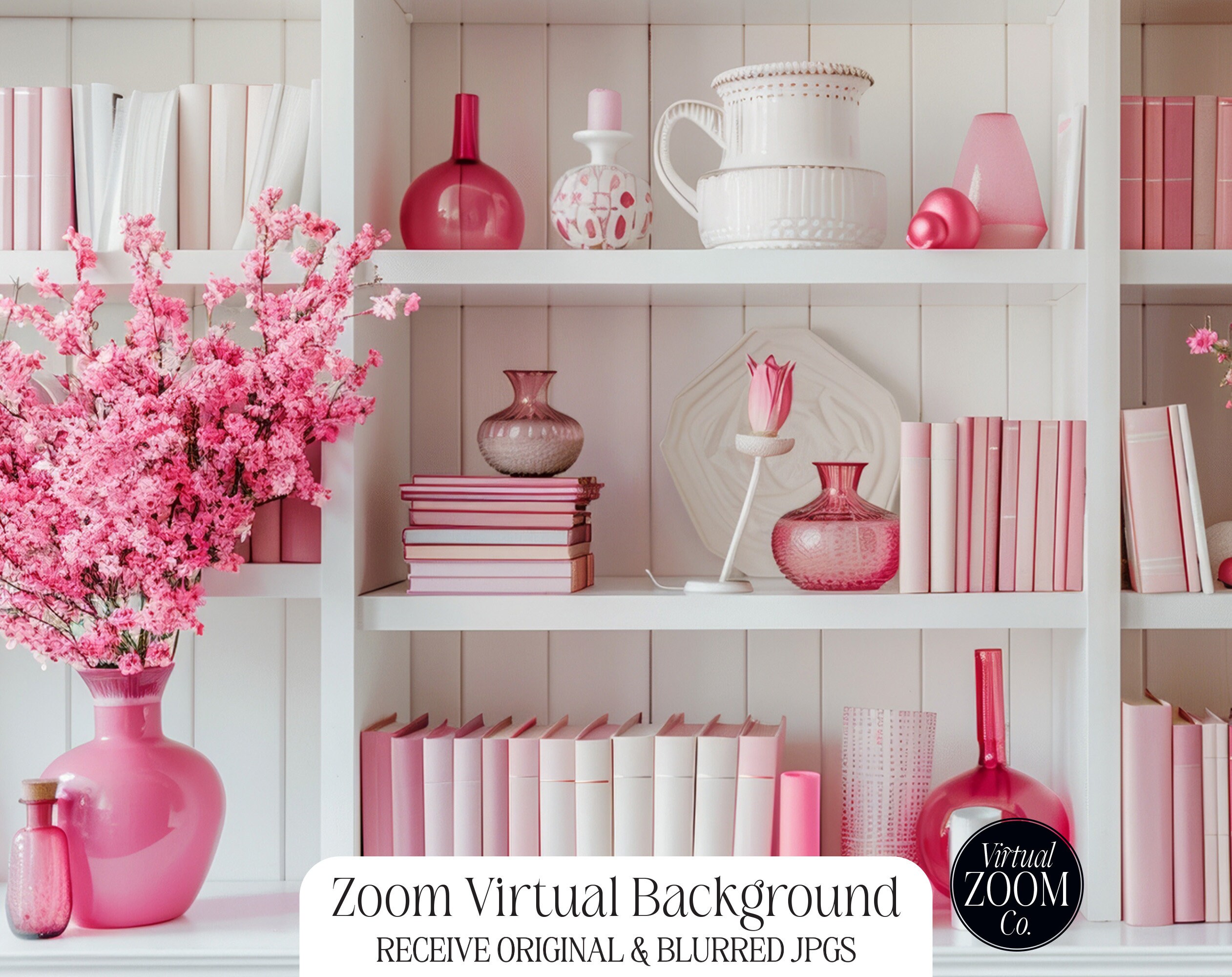 Zoom Background Hot Pink Bookshelf White Bookshelf Professional Zoom ...