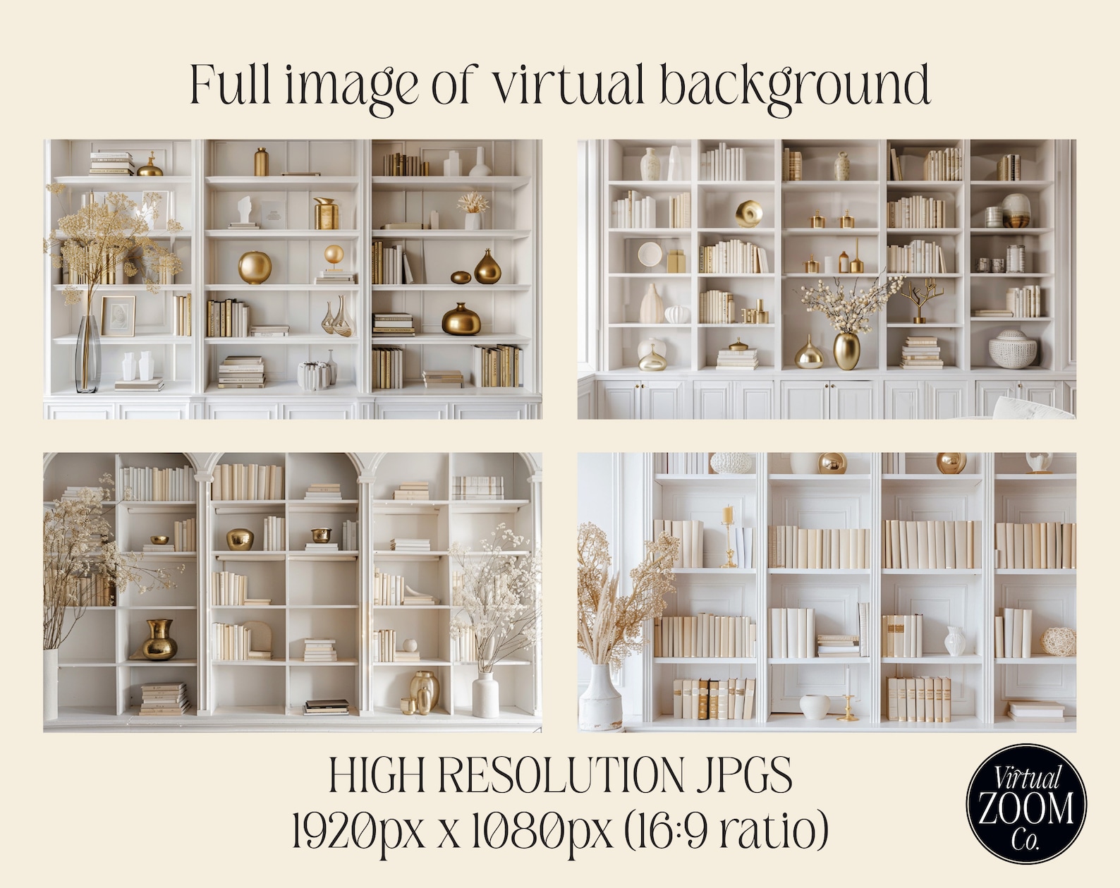 Zoom Background Bookshelf Gold Virtual Background Gold Bookshelf Zoom ...