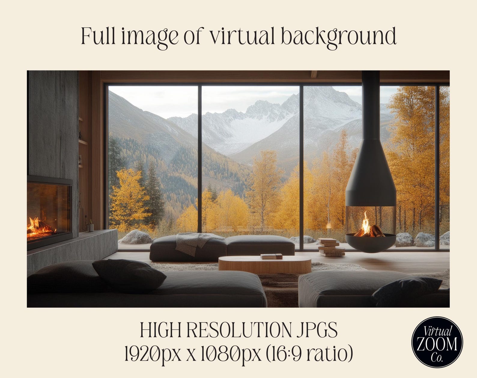 Zoom Background Chalet Cabin With Fireplace Virtual Background Fall ...