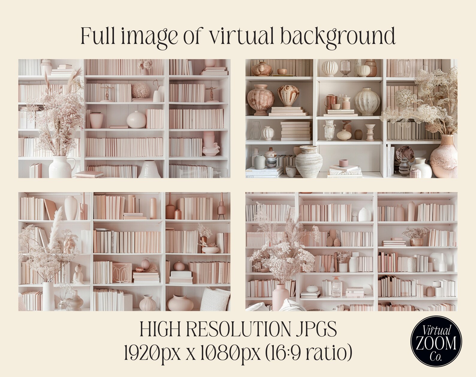 Zoom Background Bookshelf Pink Virtual Background Dusty Pink Bookshelf ...