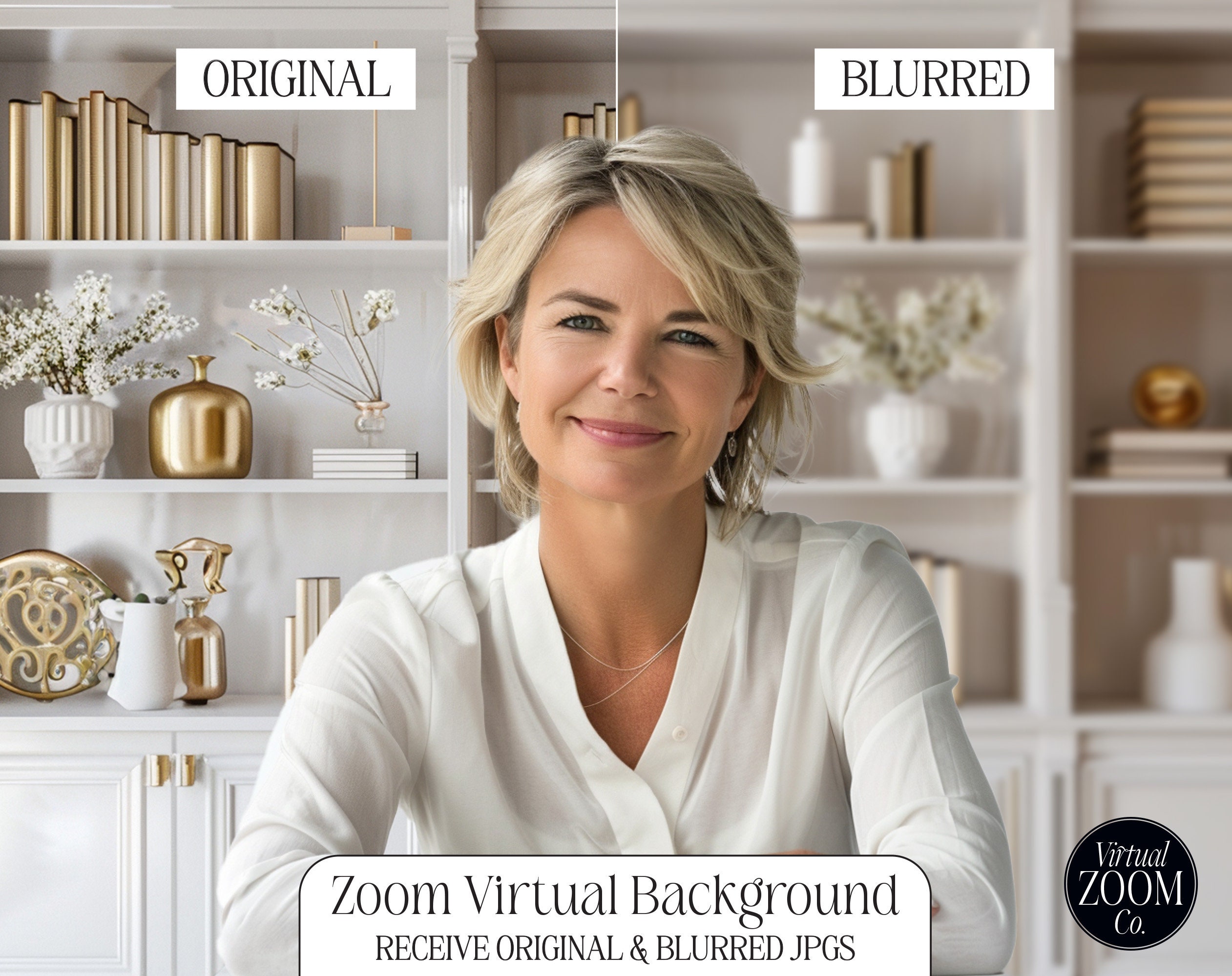 Zoom Background Bookshelf Gold Virtual Background Gold Bookshelf Zoom ...