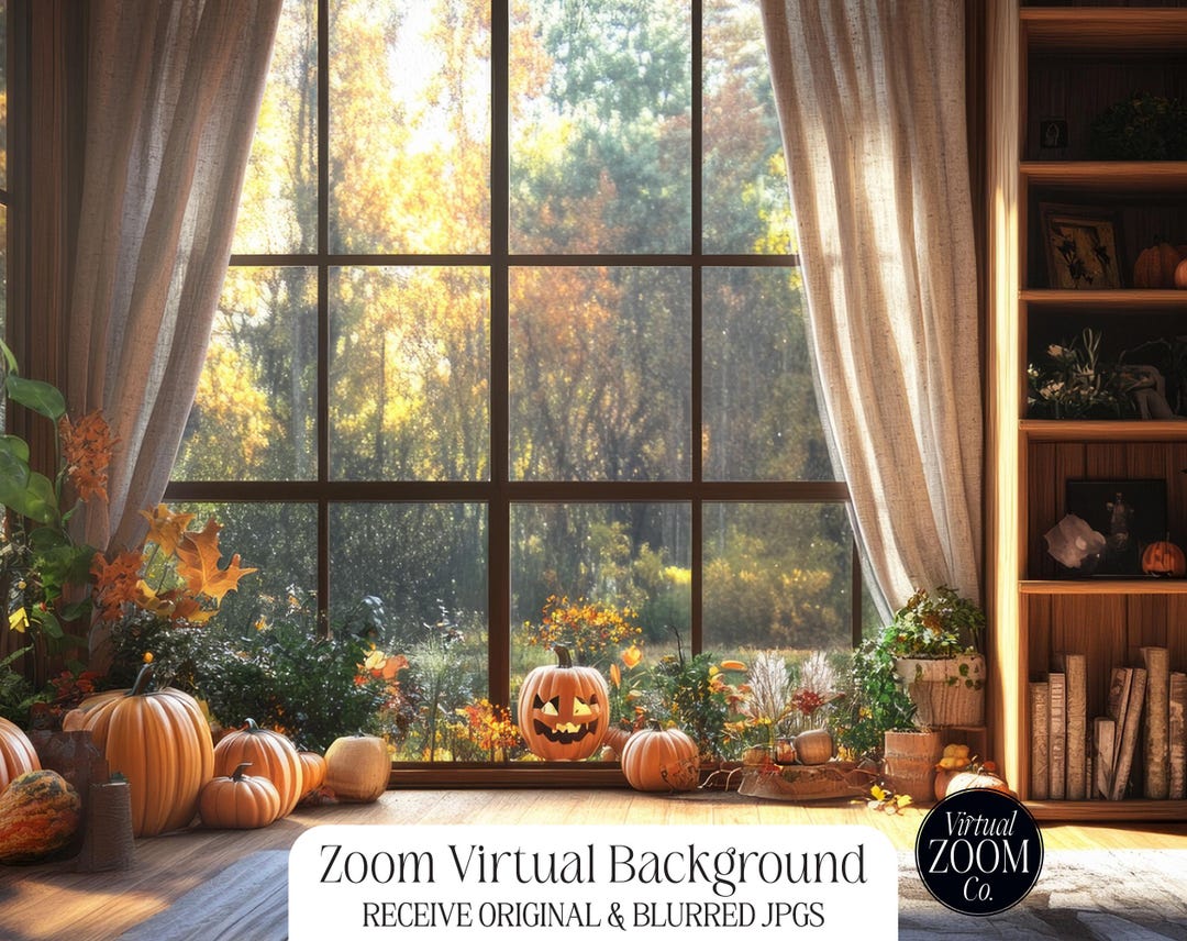 Zoom Background Cabin With Pumpkins Virtual Background Fall Trees Zoom ...