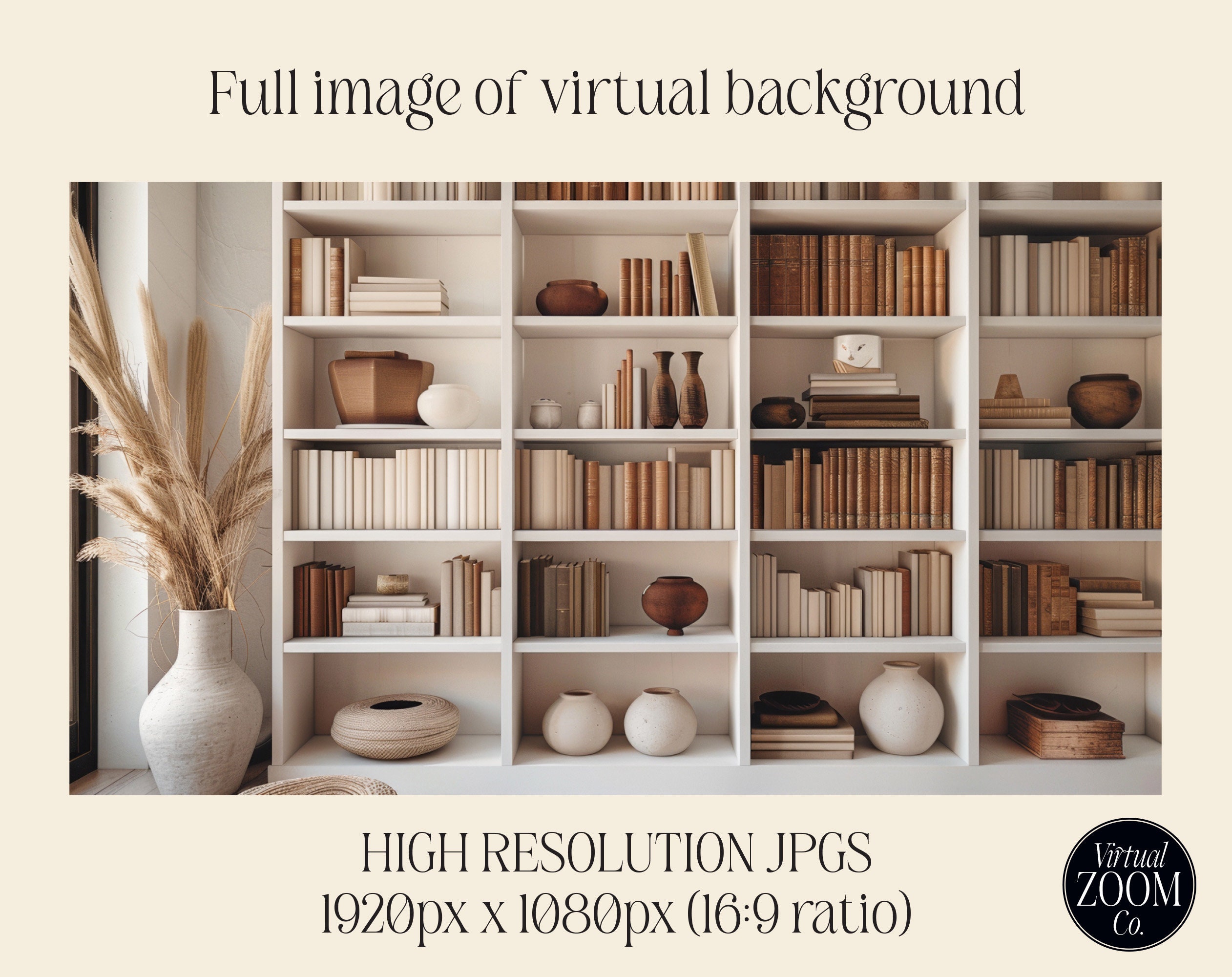 Zoom Background White Bookshelf With Brown Books Neutral Zoom ...