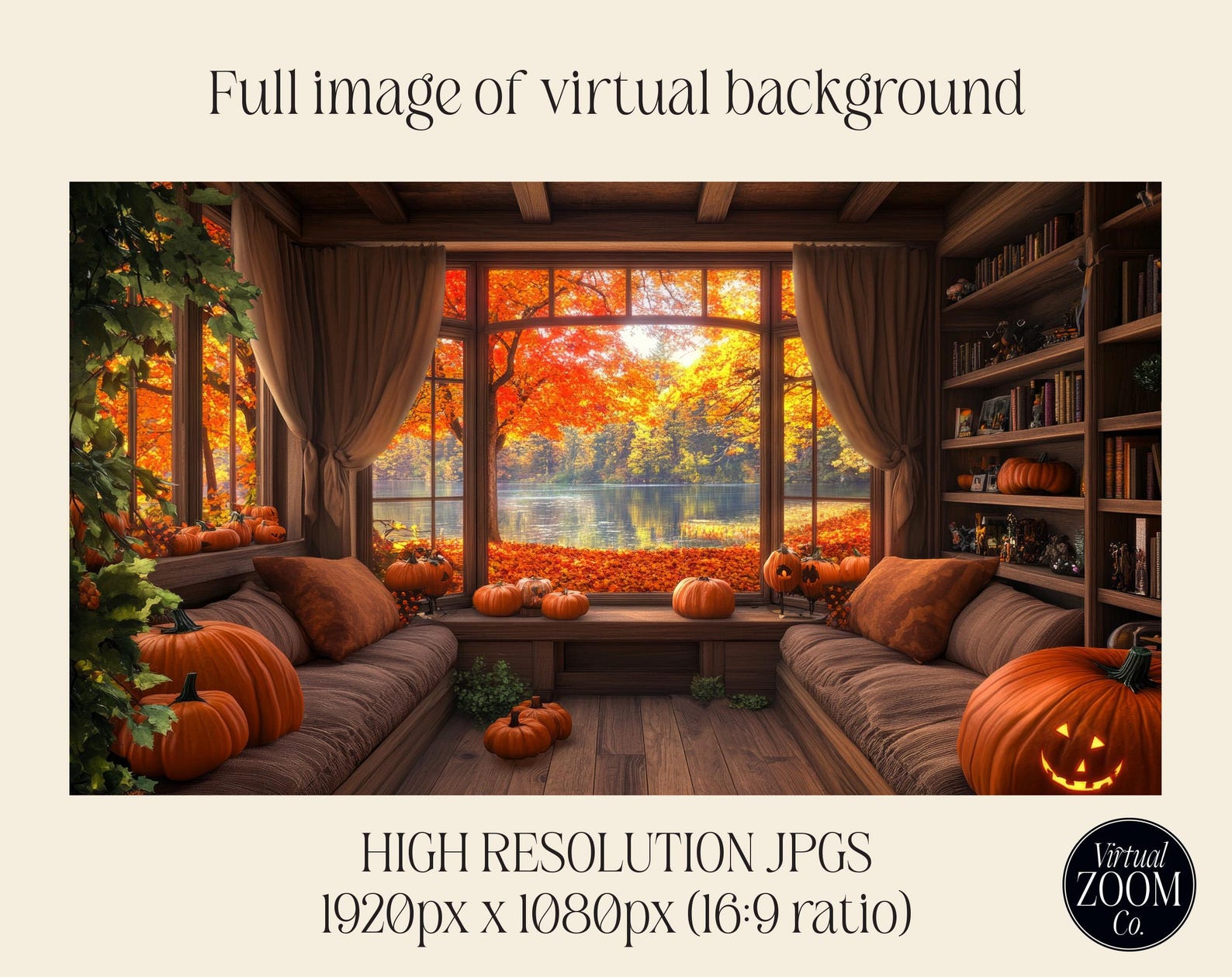 Zoom Background Cabin With Pumpkins Virtual Background Fall Trees Zoom ...