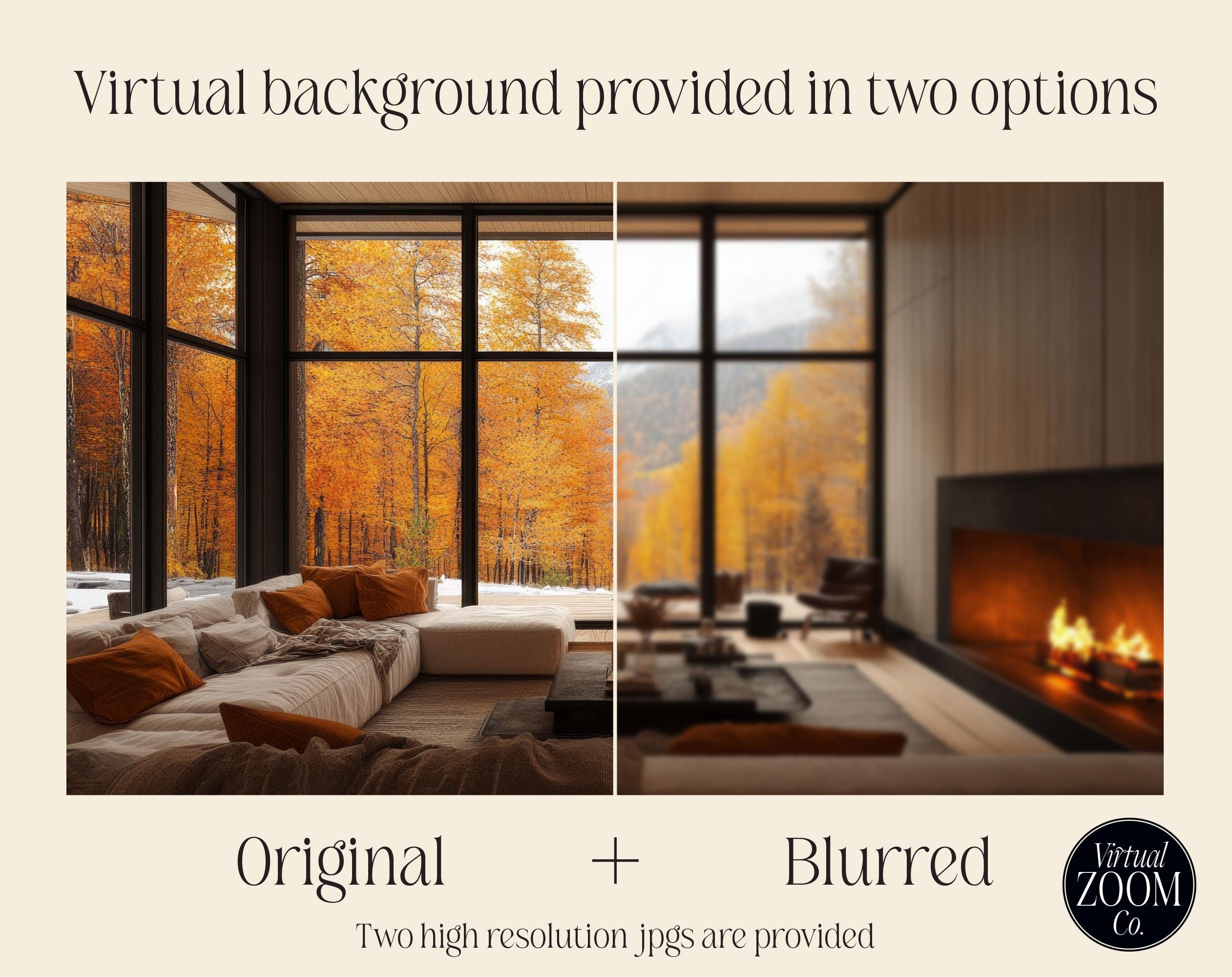 Zoom Background Fall Trees Backdrop Chalet Cabin With Fireplace Virtual ...