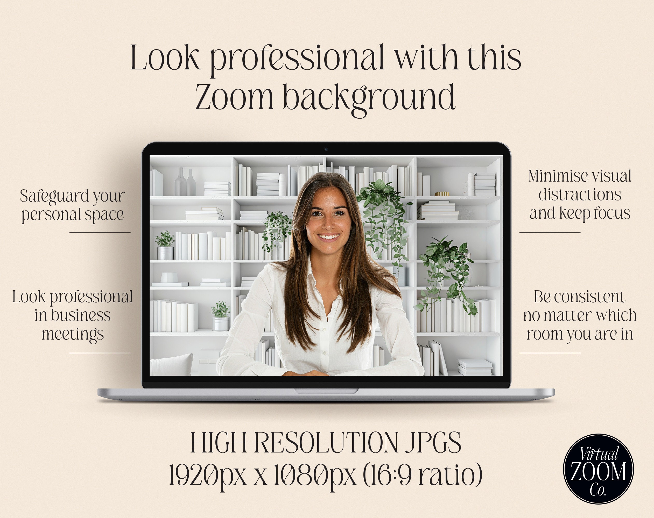 Zoom Background White Bookshelf Virtual Background Bookshelf for Zoom ...
