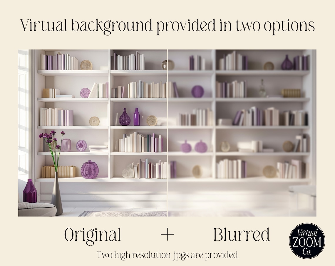 Zoom Background Purple Bookshelf Virtual Background Bookshelf for Zoom ...