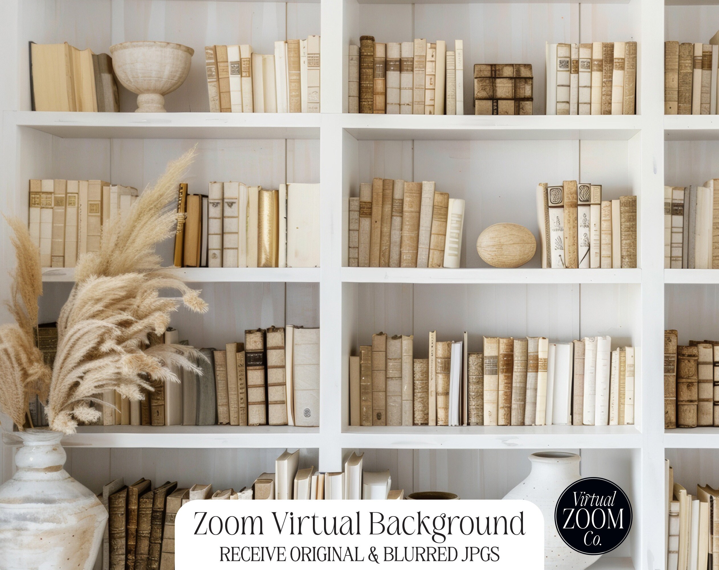 Zoom Background White Bookshelf Gold Virtual Background Bookshelf for ...