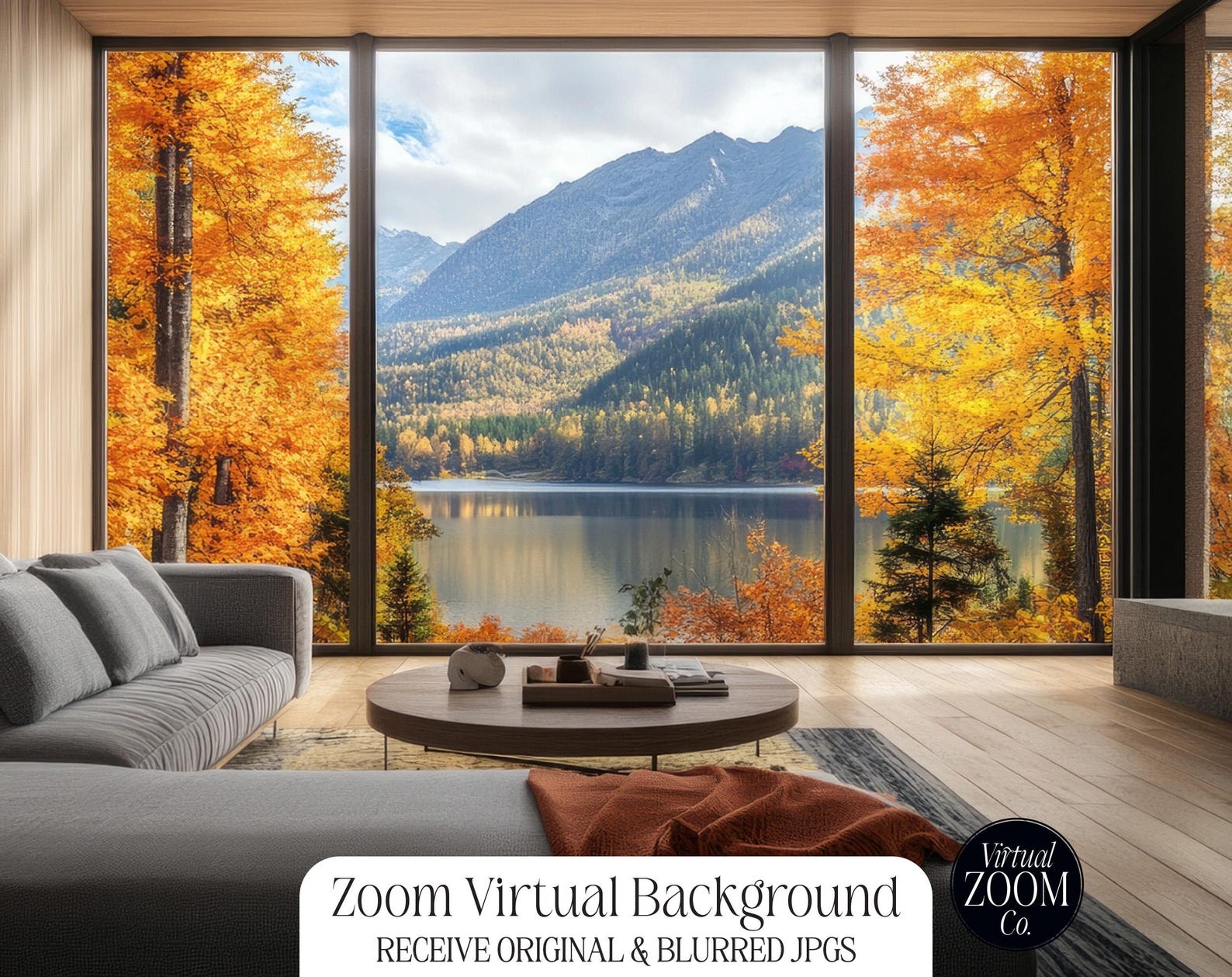 Zoom Background Chalet Cabin With Lake Virtual Background Fall Trees ...