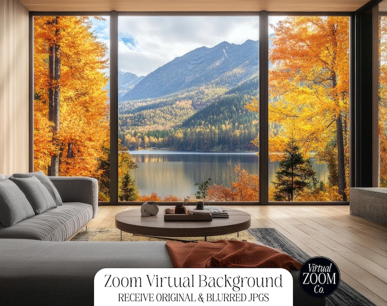 Zoom Background Chalet Cabin With Lake Virtual Background Fall Trees ...