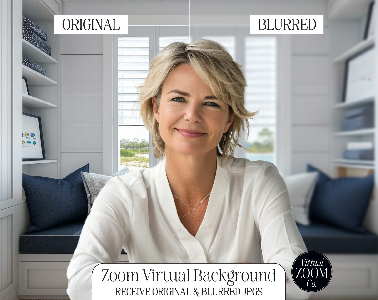 Zoom Background Coastal Hamptons Beach Zoom Window Seat Navy Summer ...