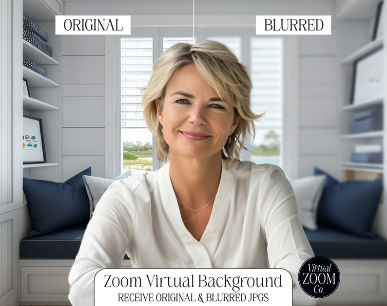 Zoom Background Coastal Hamptons Beach Zoom Window Seat Navy Summer ...