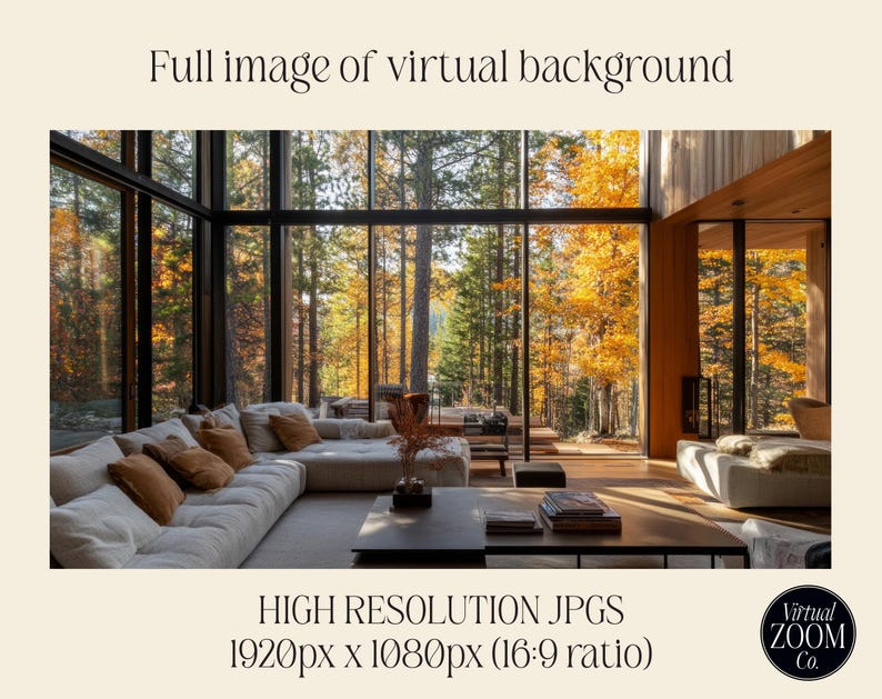 Zoom Background Sunny Chalet Cabin Virtual Background Fall Trees ...