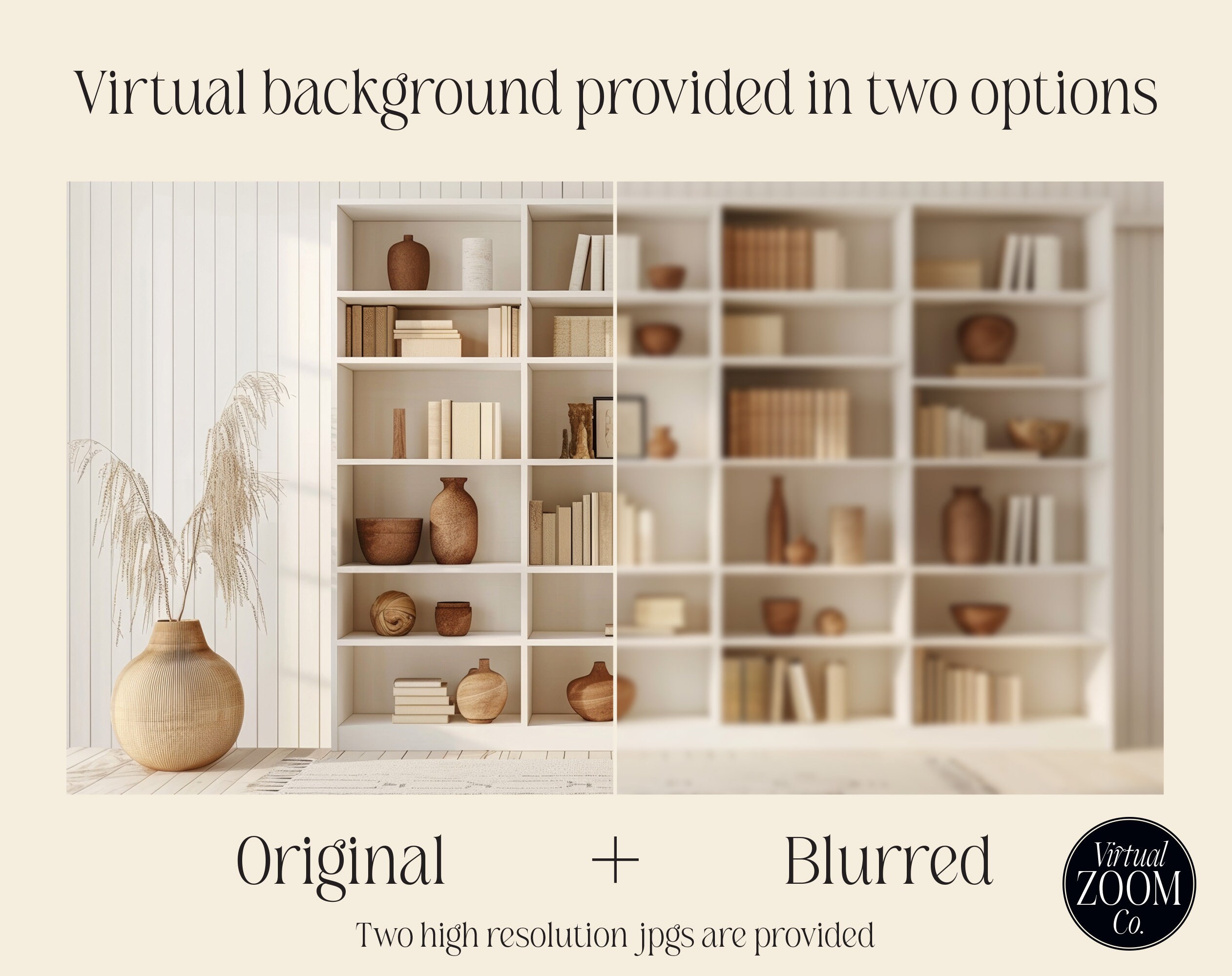 Zoom Background, Virtual Background Bookshelf for Zoom Meeting, Neutral ...