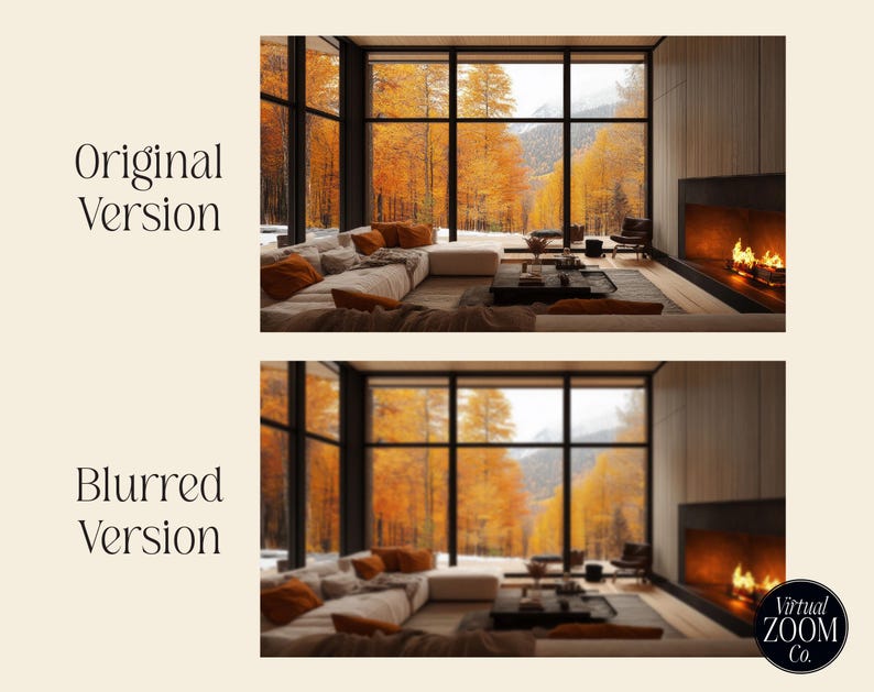 Zoom Background Fall Trees Backdrop Chalet Cabin With Fireplace Virtual ...