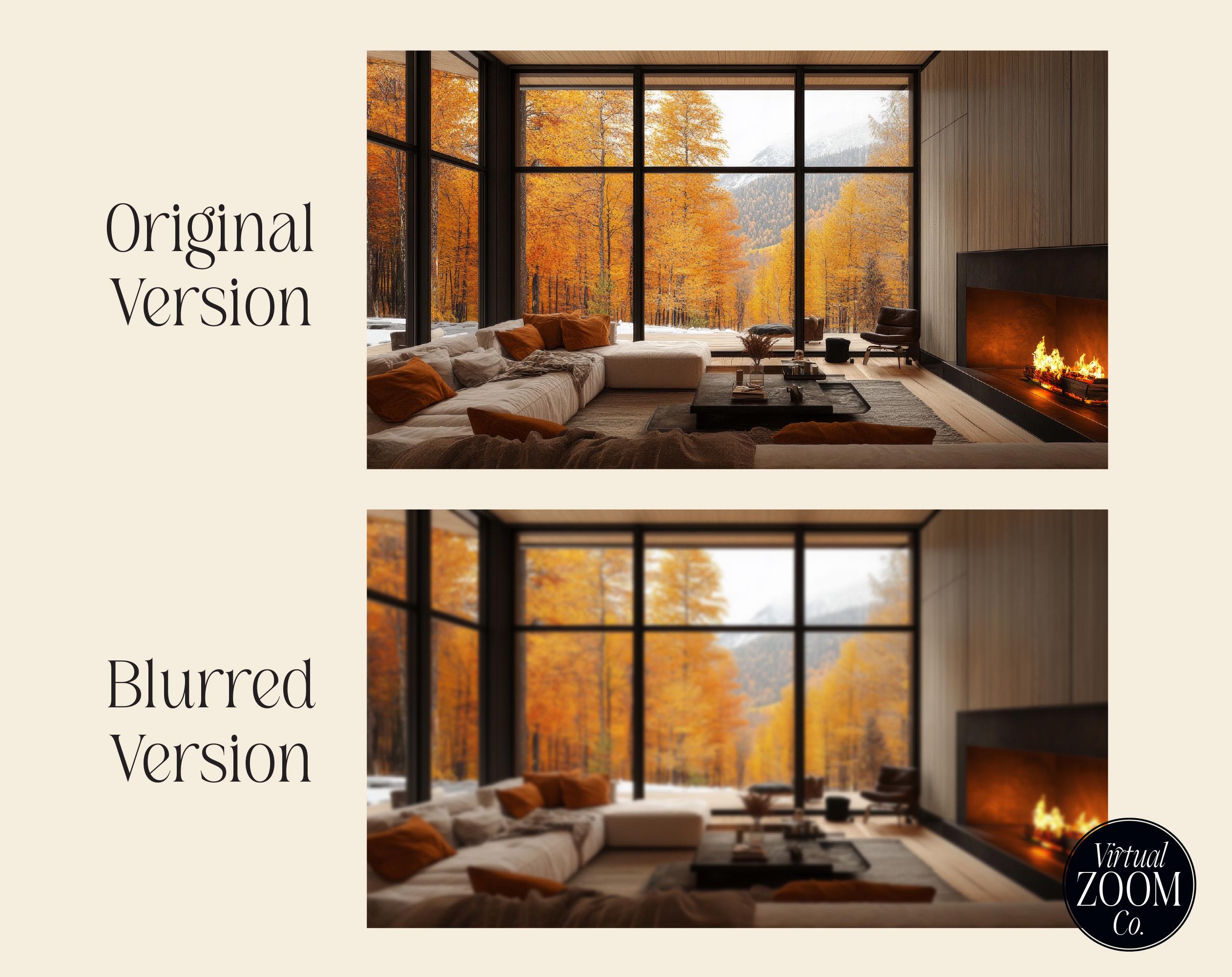 Zoom Background Fall Trees Backdrop Chalet Cabin With Fireplace Virtual ...