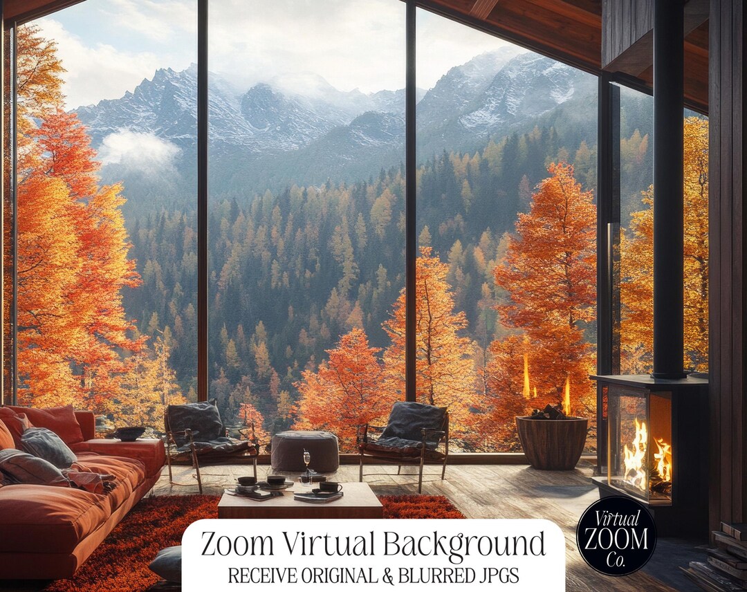 Zoom Background Chalet Cabin With Fireplace Virtual Background Fall ...