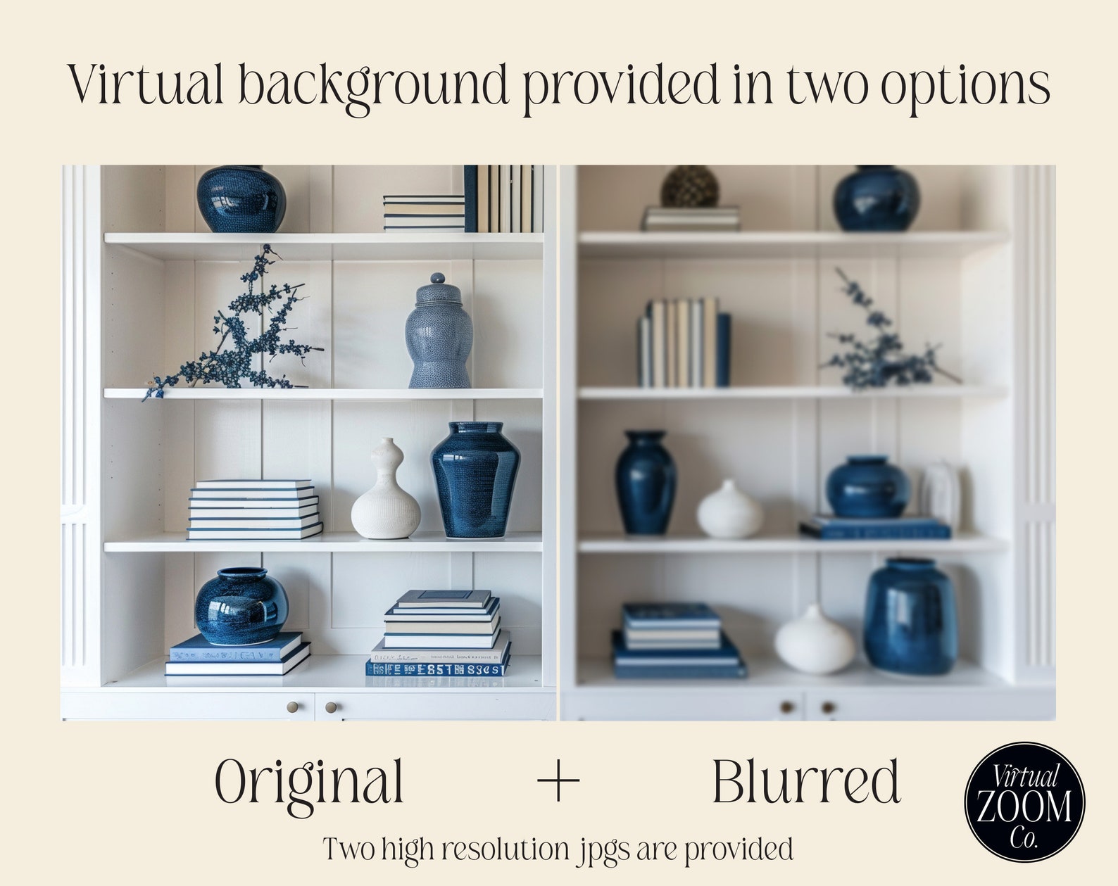 Zoom Background Navy Blue Bookshelf Blue Hamptons Bookshelf ...