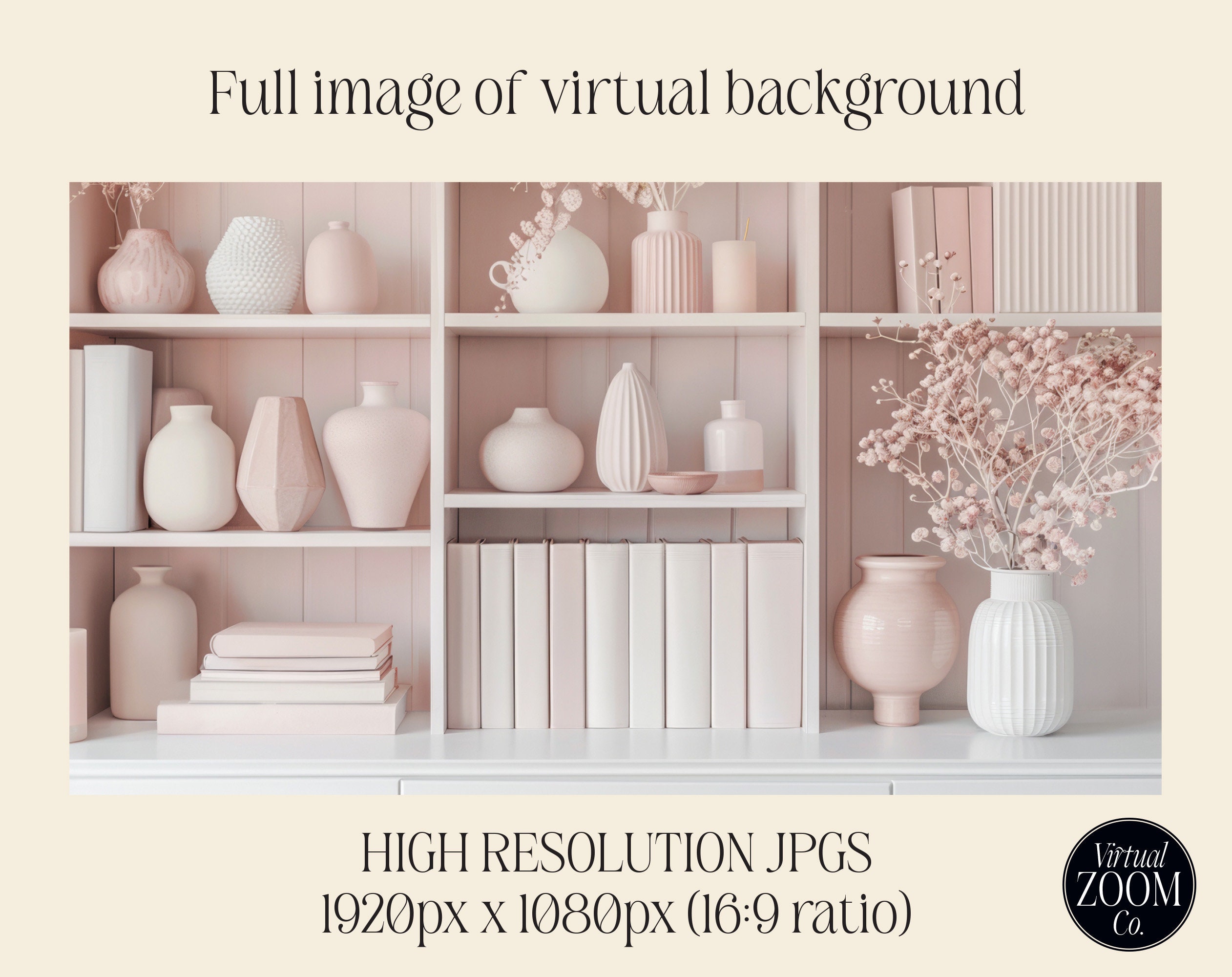 Zoom Background, Light Pink Bookshelf, Pink Bookshelf With Vase ...