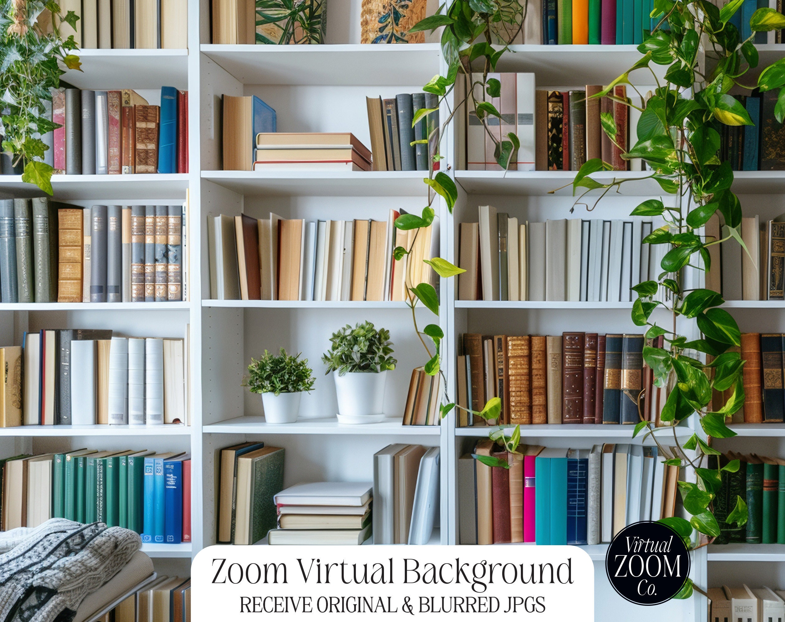 Zoom Background Colored Books on Bookshelf Zoom Professional Zoom Photo Virtual Background Zoom ...