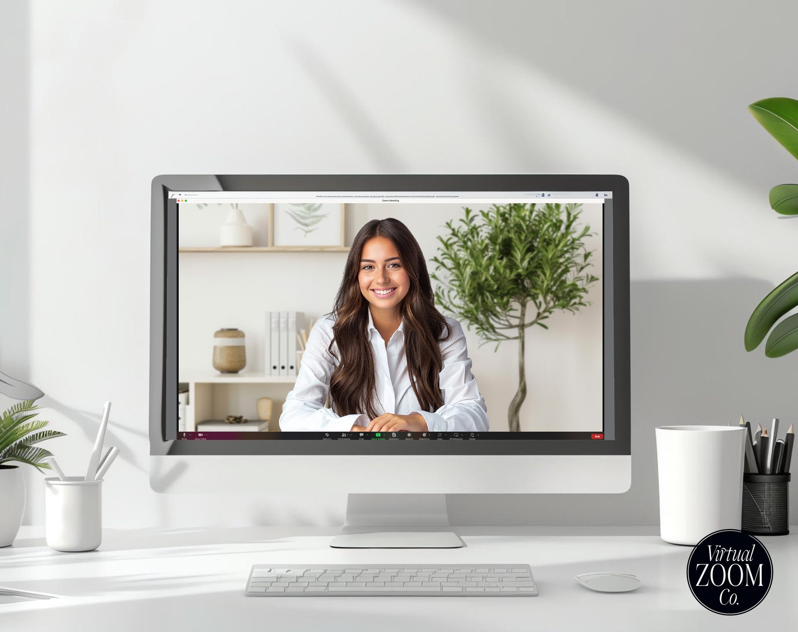 Zoom Background Home Office With Plants Professional Virtual Background ...