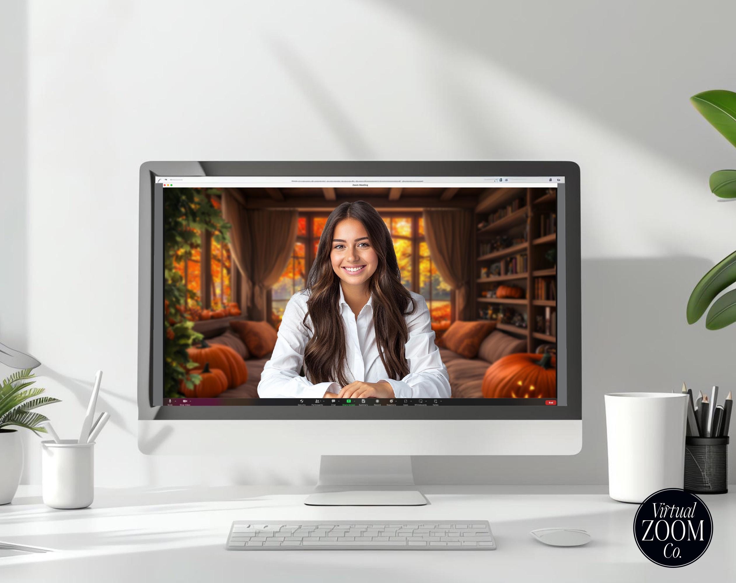 Zoom Background Cabin With Pumpkins Virtual Background Fall Trees Zoom ...