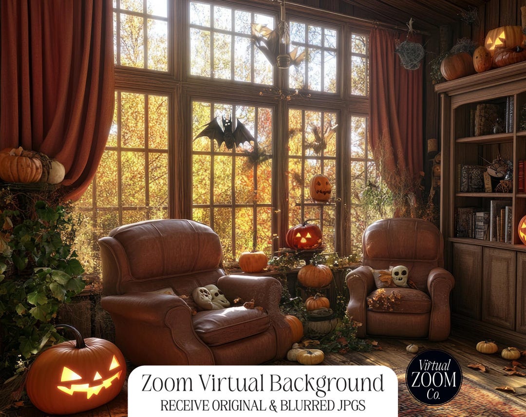 Zoom Background Cabin With Pumpkins Virtual Background Fall Trees Zoom ...