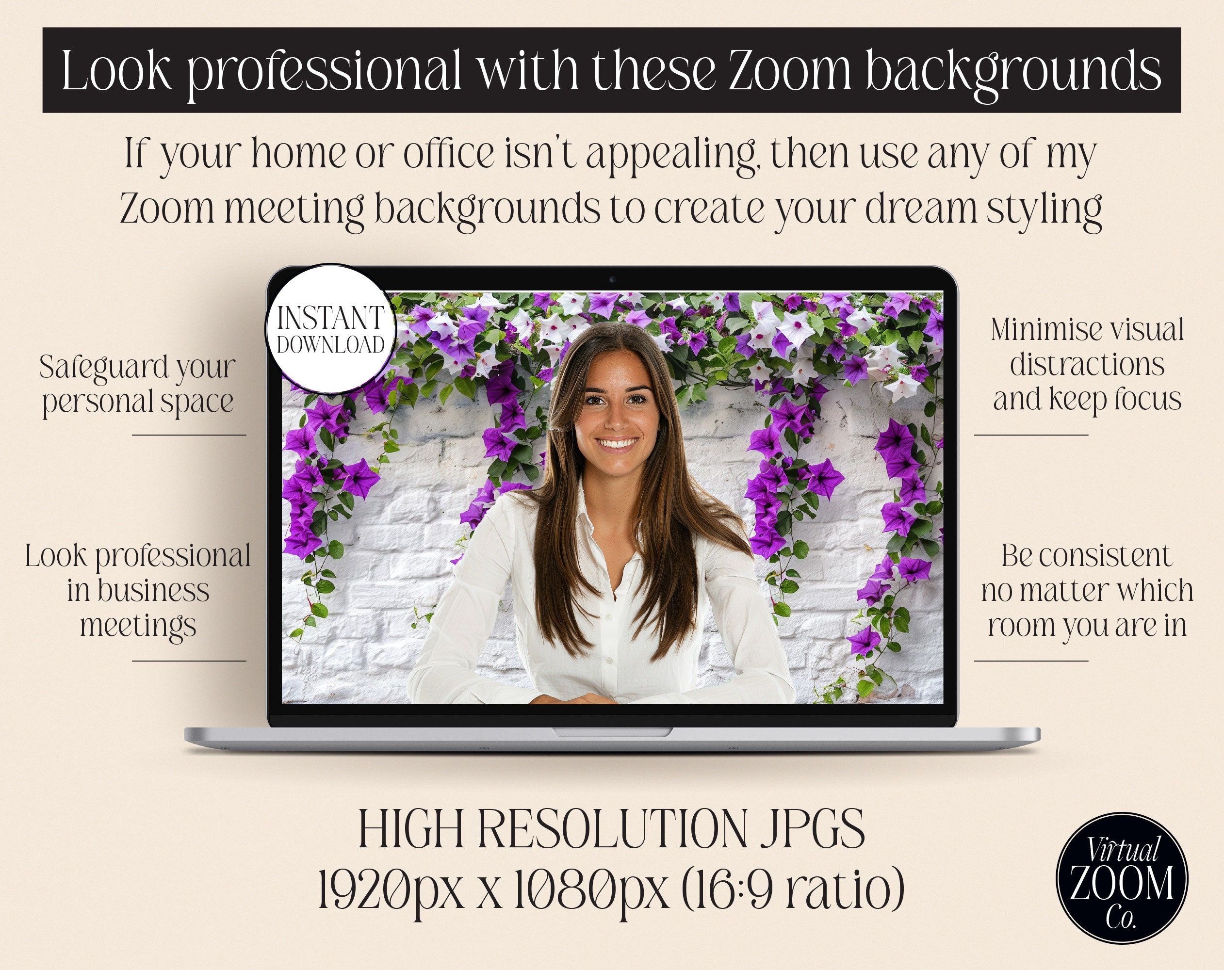 Zoom Background White Brick Wall Zoom Office Background Flowers Virtual ...