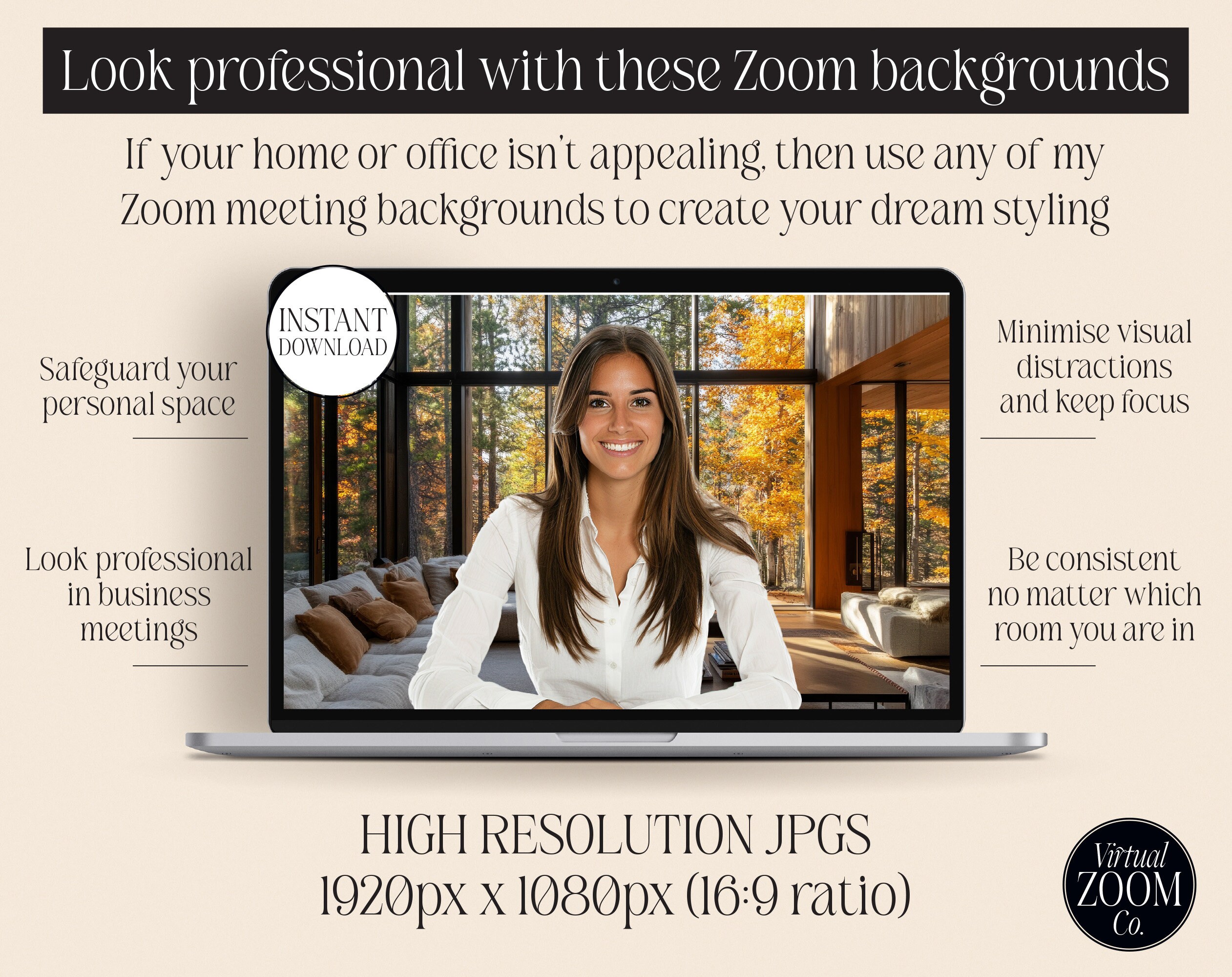 Zoom Background Cabin Virtual Background Fall Trees Backdrop Zoom Image ...