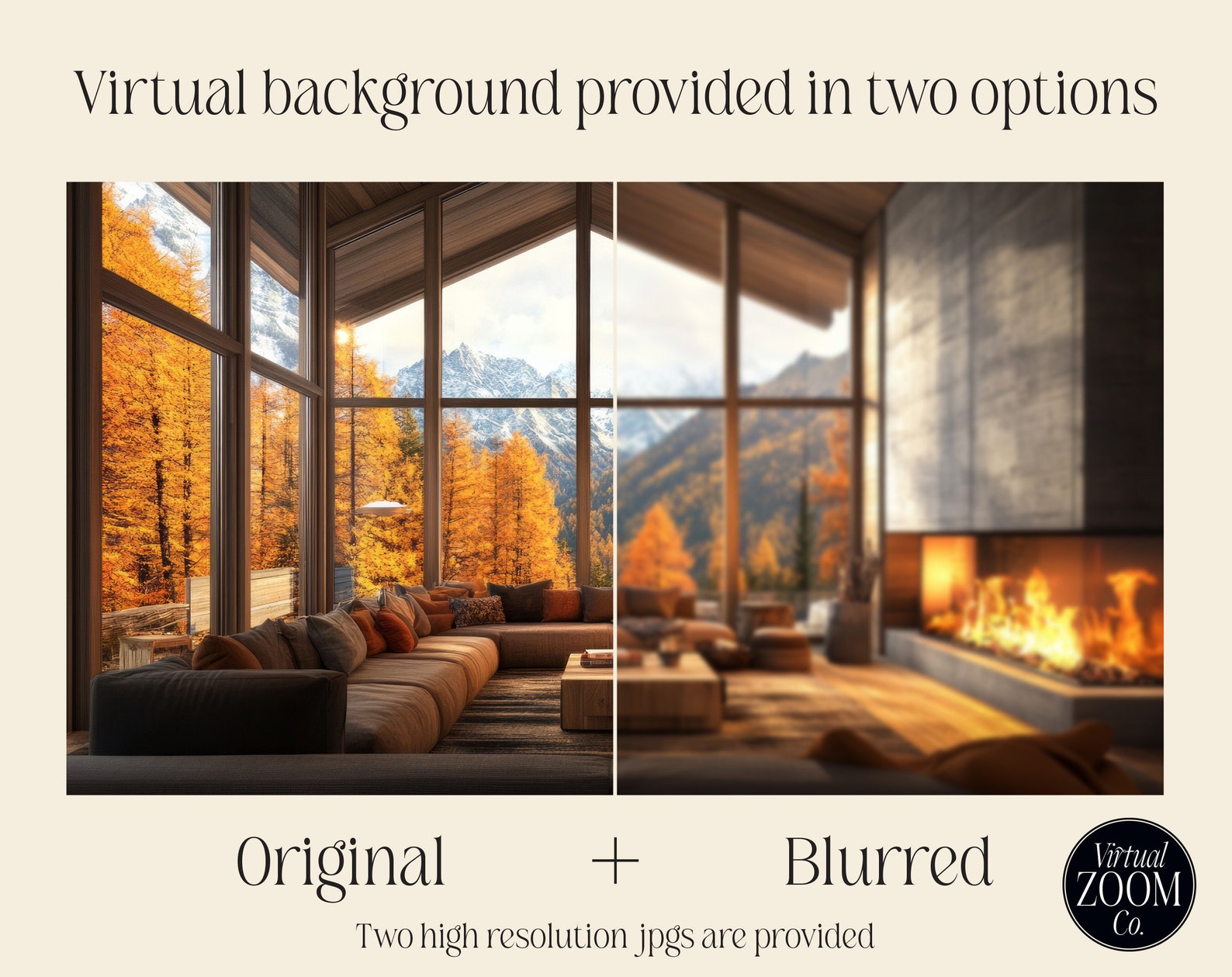 Zoom Background Chalet Cabin With Fireplace Virtual Background Fall ...